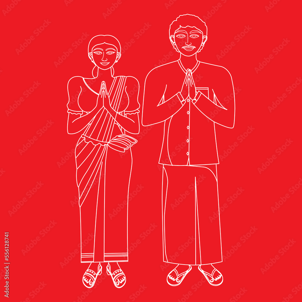 Sinhala and Tami Aurudu, line drawing art, vector illustration Stock ...
