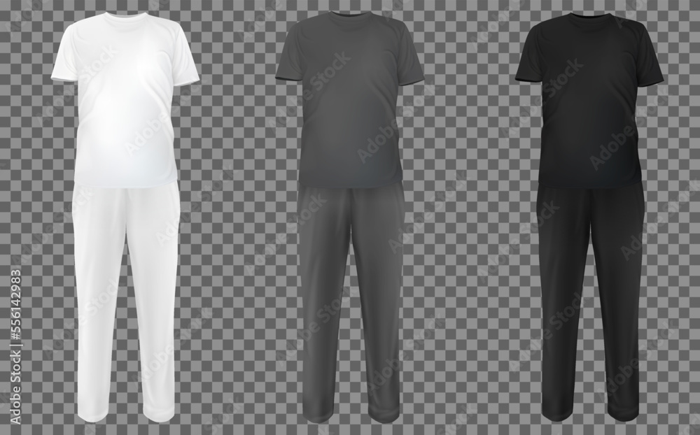 Set realistic white, gray, black suit. Base clothes isolated on transparent background ...