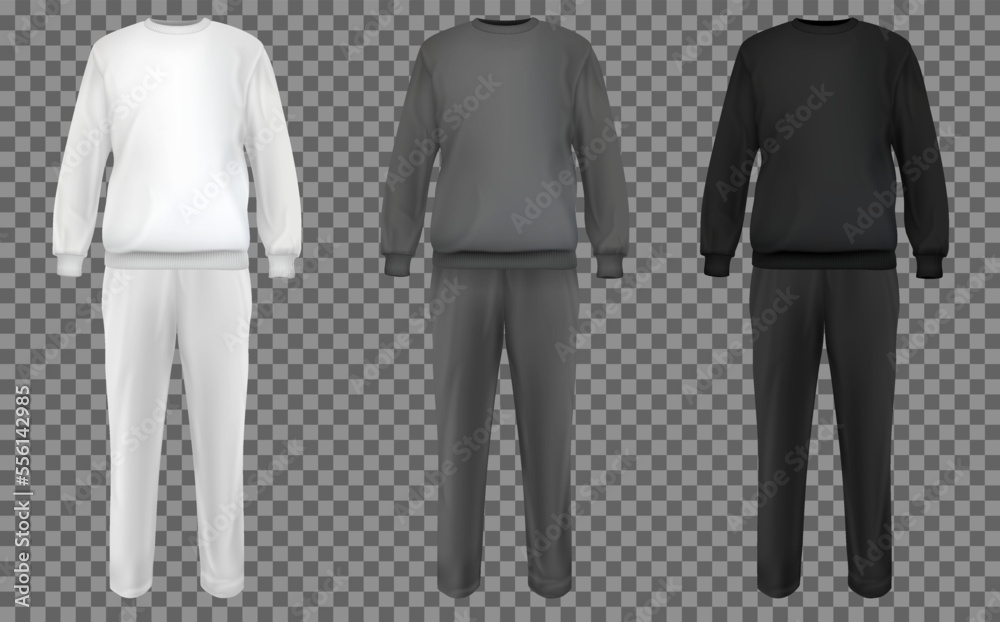 Set realistic white, gray, black suit. Base clothes isolated on ...