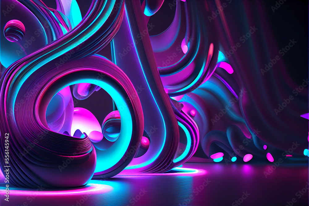 3d render, abstract neon wallpaper, colorful fantastic background with ...