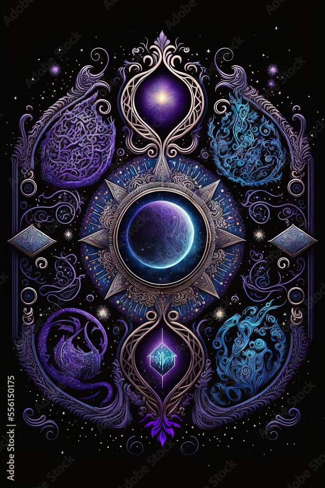 black background tarot card, astrological pattern,beautiful Moonstone ...