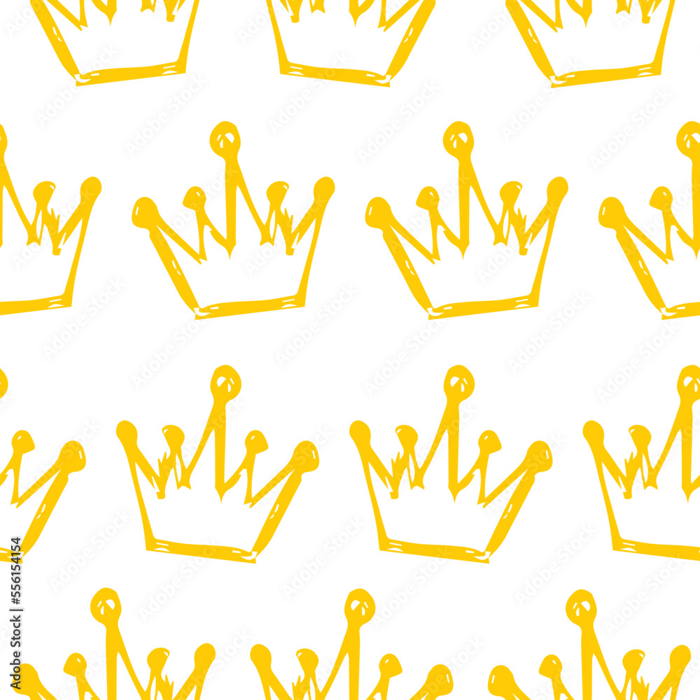 Hand Drawn King Crown Seamless Background Pattern Stock Vector | Adobe ...