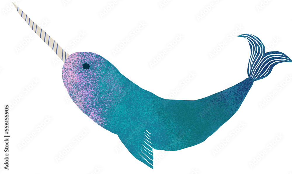 Watercolor sea narval. Fish with horn. ute animal Stock Illustration ...