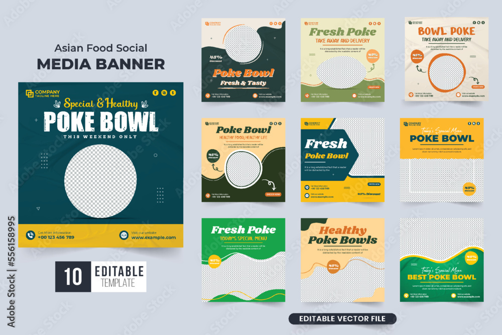 Healthy food menu social media post collection for marketing. Modern ...