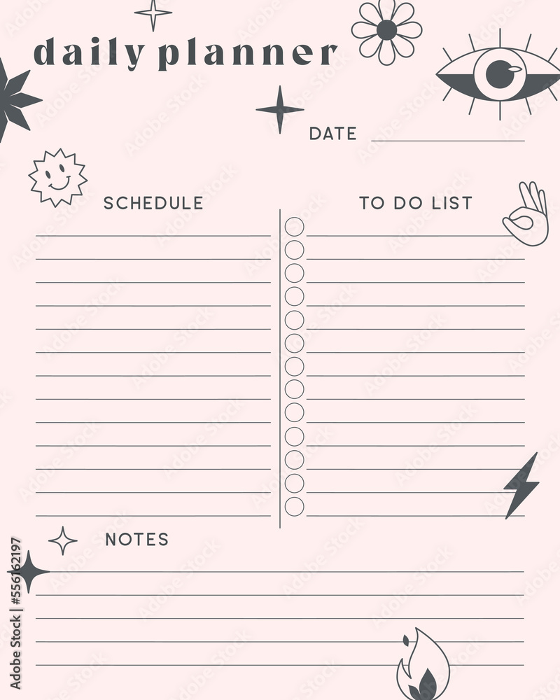 Vector daily planner template with funny y2k patches,icons and emblems ...