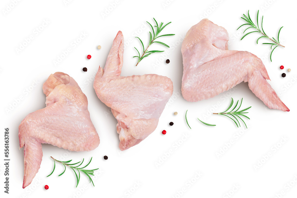 Raw chicken wings isolated on white background with full depth of field ...