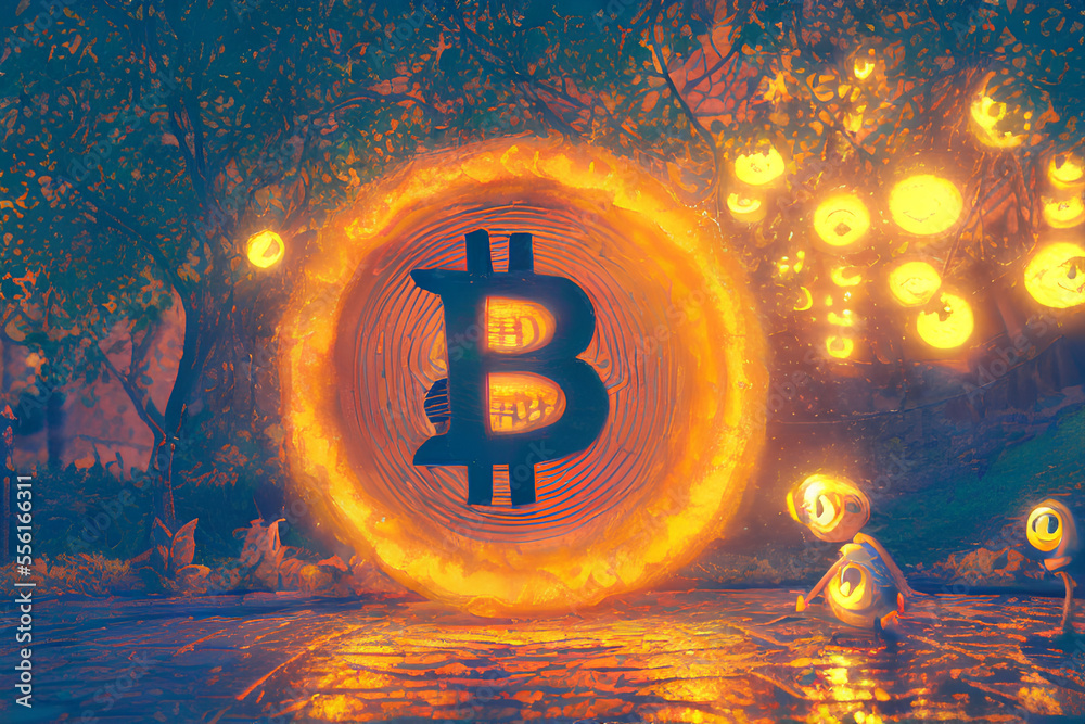 pltn style, bitcoin on fire, cute big circular reflective eyes, Pixar ...