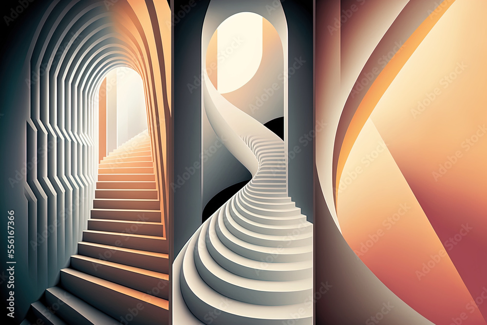 Posters of stairs' geometry. Oriental structures are shown in abstract ...