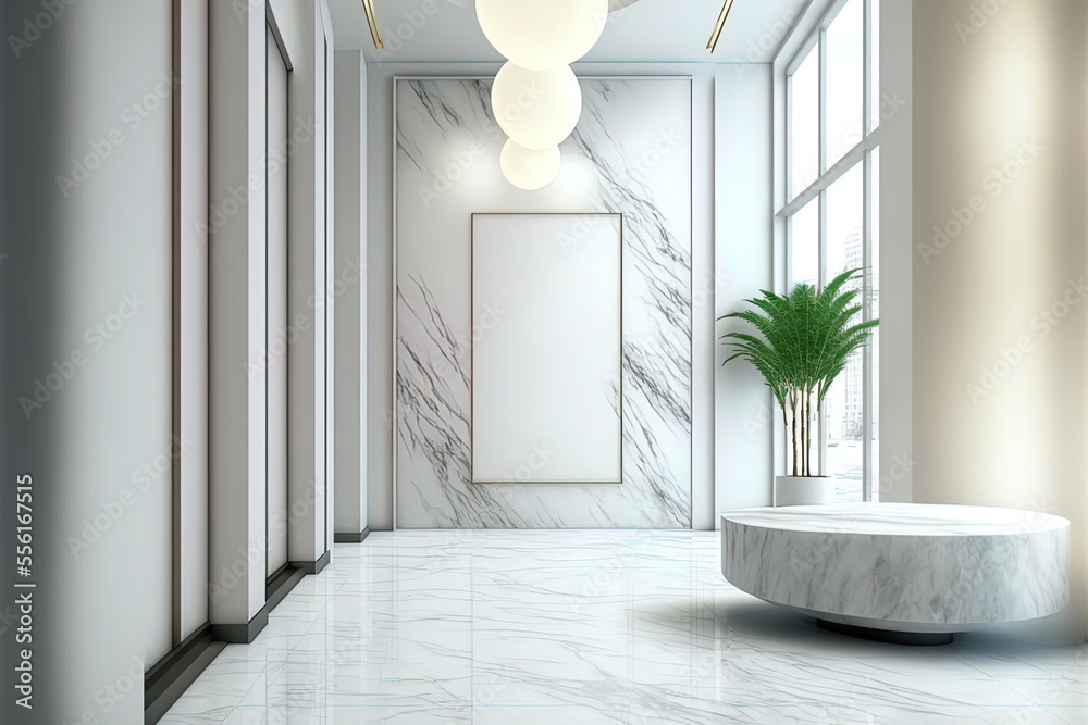 Interior lobby and hall way banner mock up abstract backdrop with empty ...
