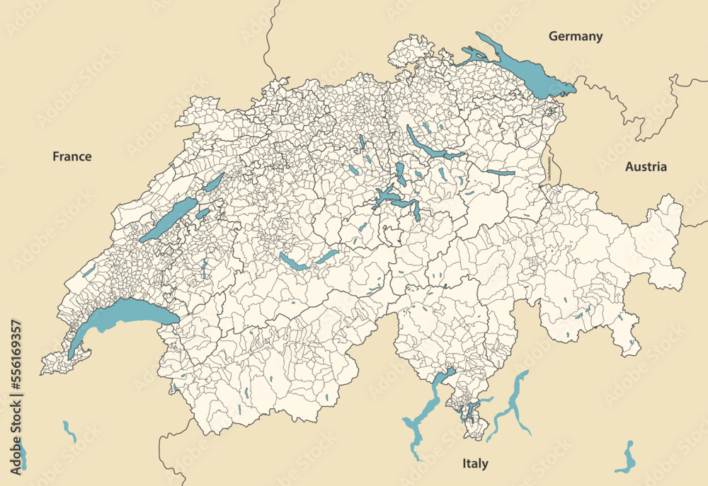 Switzerland administrative map with neighbouring countries. Vector ...