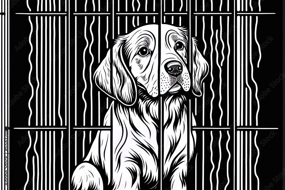Coloring page for kids with a dog in a cage. Generative AI Stock ...