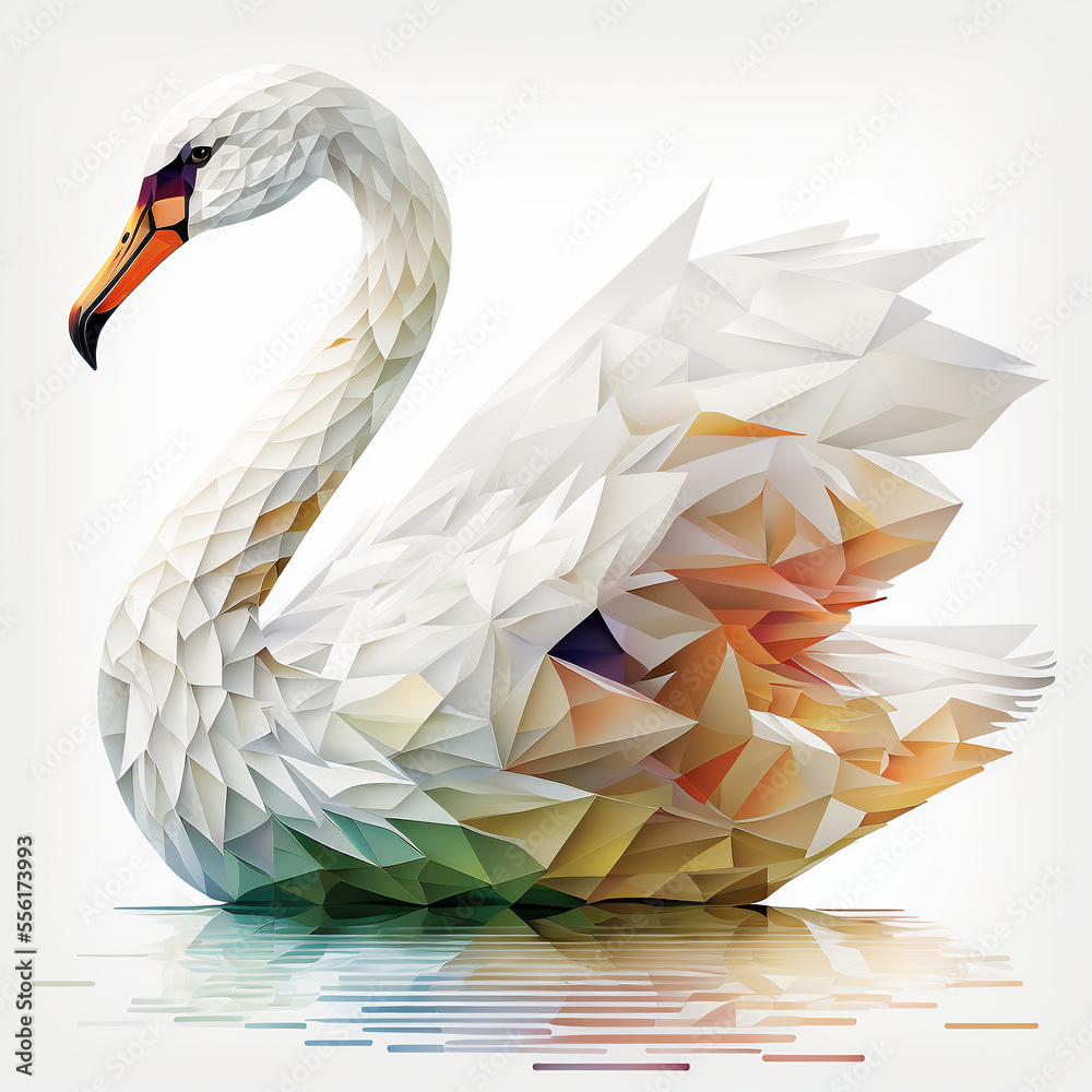 Polygonal swan consisting of geometric shapes, colorful modern art on a ...