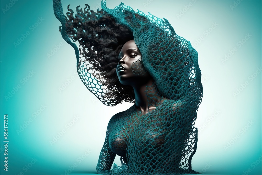 Mermaid caught in a fishnet, overfishing, environmental problems ...