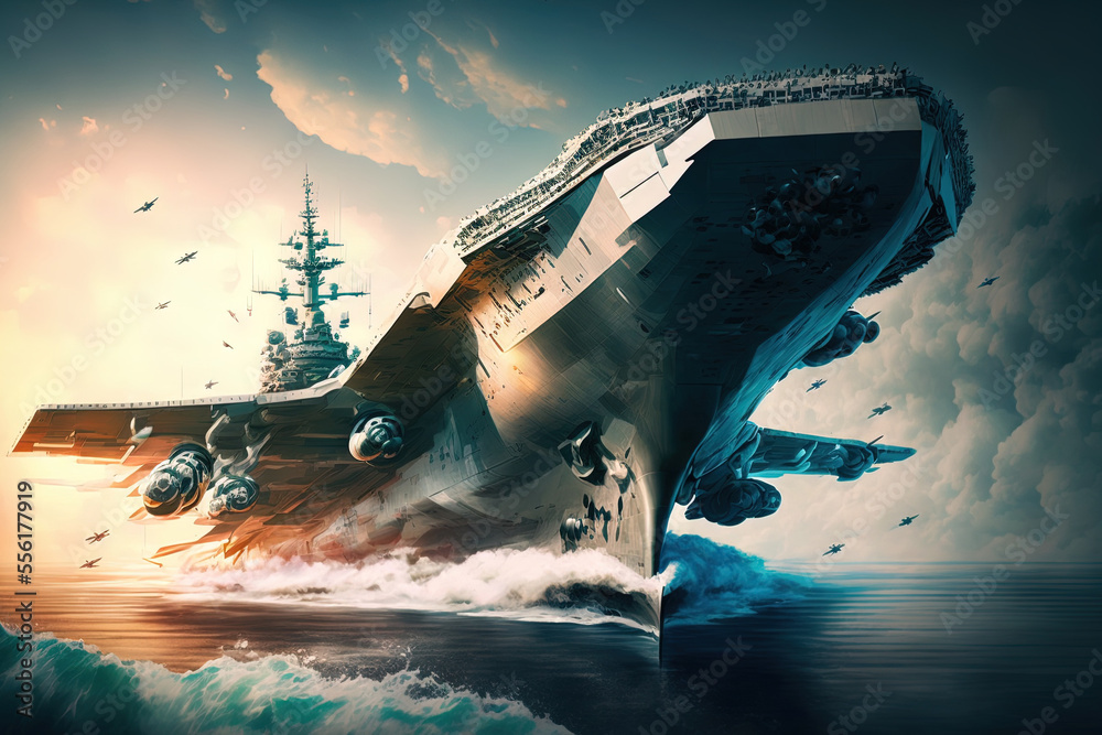 Naklejka American Navy Aircraft Carrier, Full Loading USA Navy Ship ...