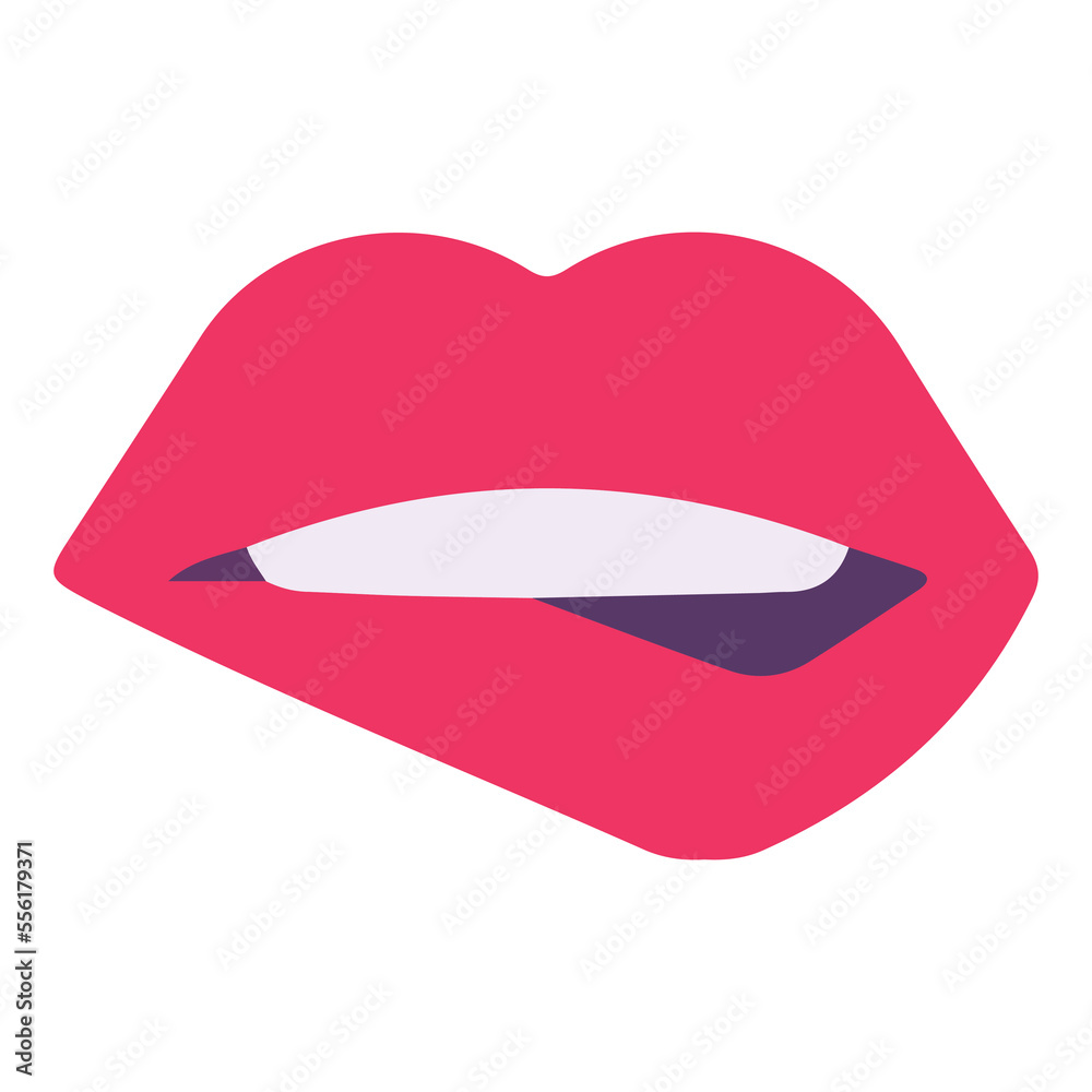 Biting Lip vector icon. Isolated mouth with the top teeth biting down ...