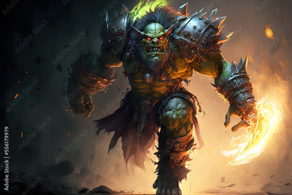 vicious Orc Brazen brute charging into battle with a flail and ...