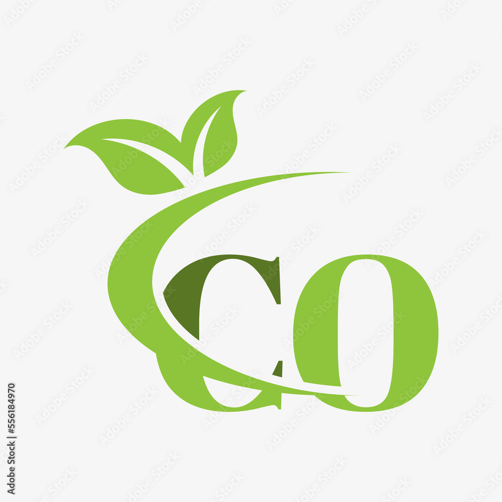CO Letter Logo with swoosh leaves icon vector. CO creative and nature ...
