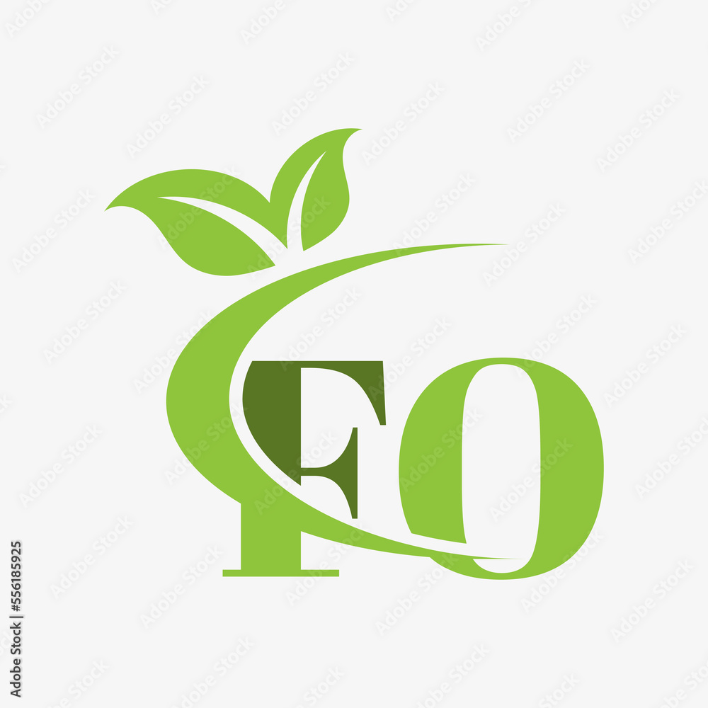 FO Letter Logo with swoosh leaves icon vector. FO creative and nature ...