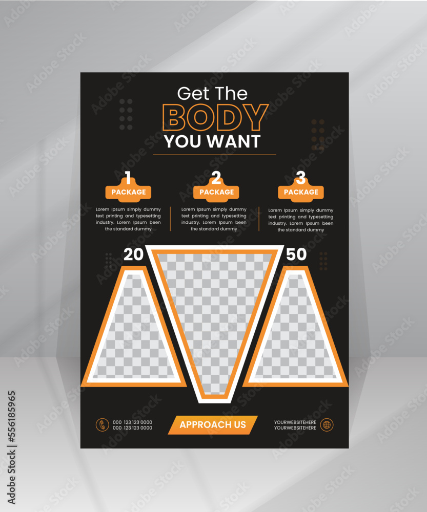 Gym Body Fitness flyer and poster design template Stock Vector | Adobe ...