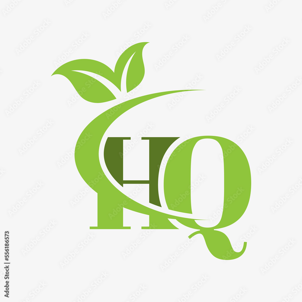 HQ Letter Logo with swoosh leaves icon vector. HQ creative and nature ...