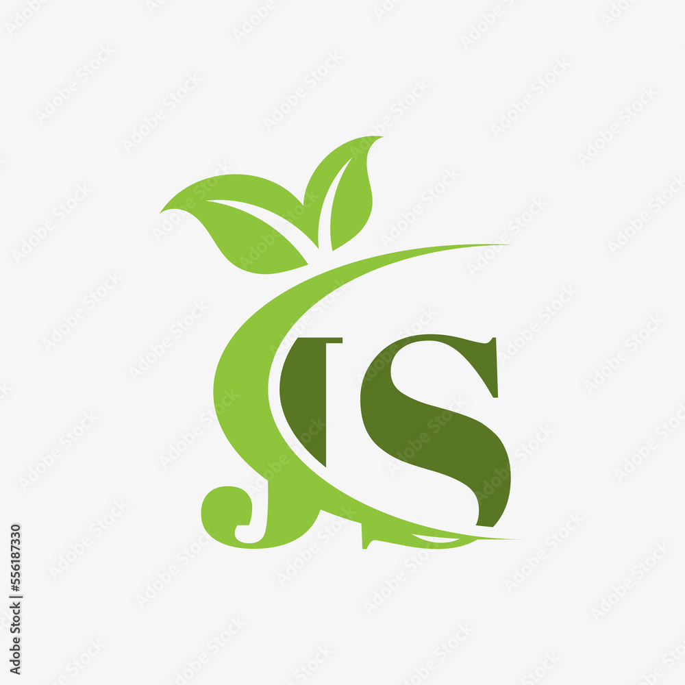 JS Letter Logo with swoosh leaves icon vector. JS creative and nature ...