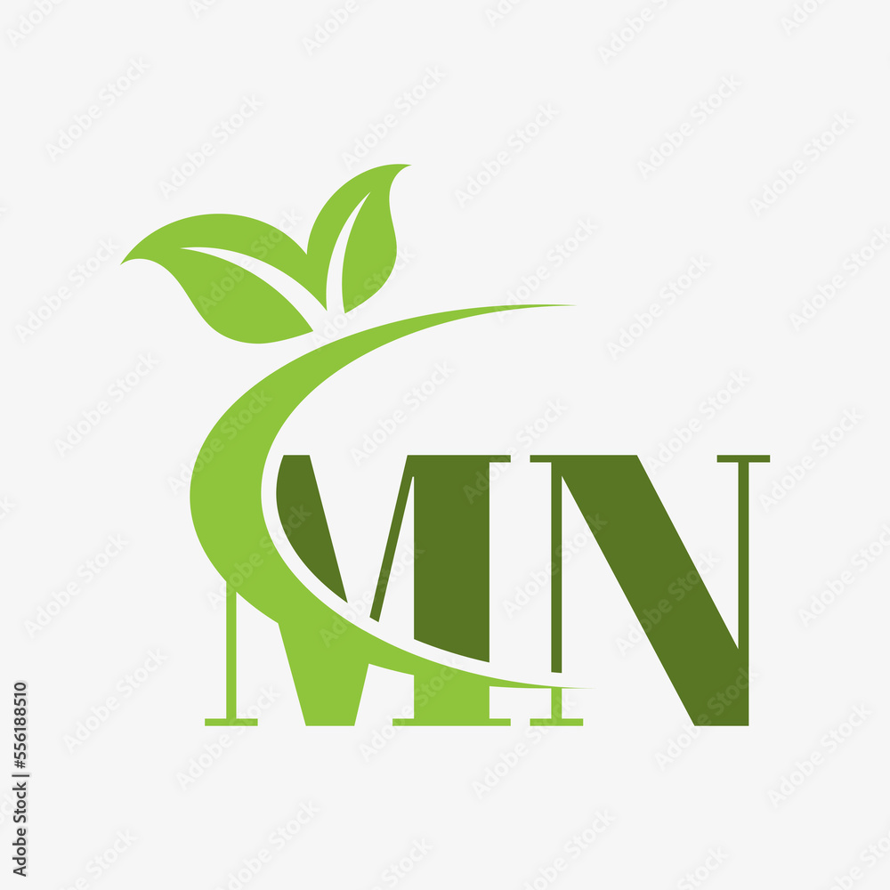 MN Letter Logo with swoosh leaves icon vector. MN creative and nature ...