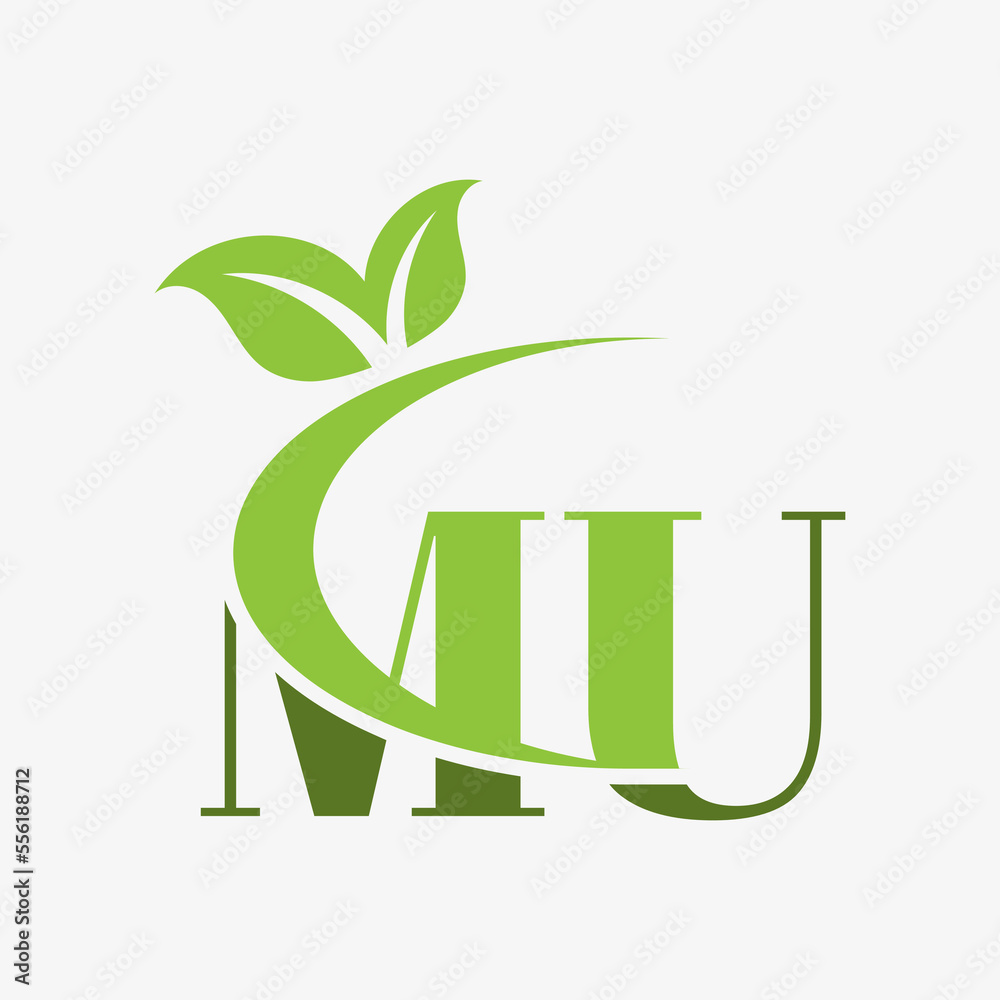 MU Letter Logo with swoosh leaves icon vector. MU creative and nature ...