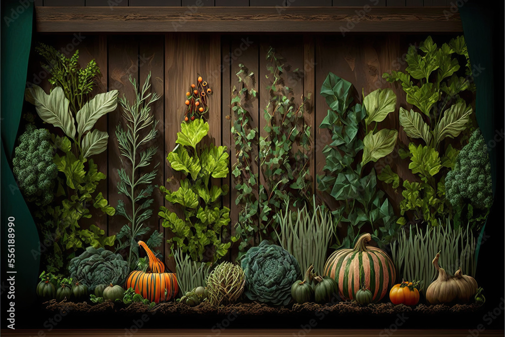 vegetable border with a wood backdrop Stock Illustration | Adobe Stock
