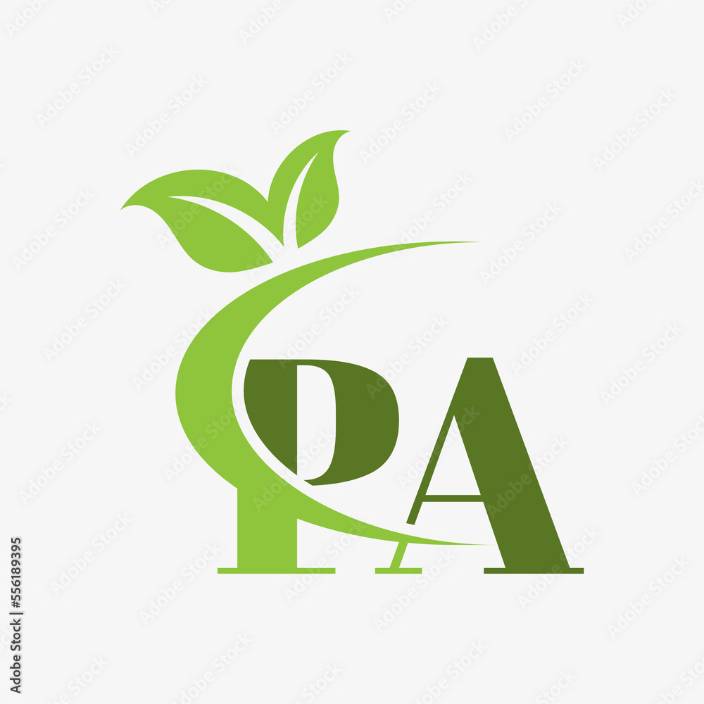 PA Letter Logo with swoosh leaves icon vector. PA creative and nature ...