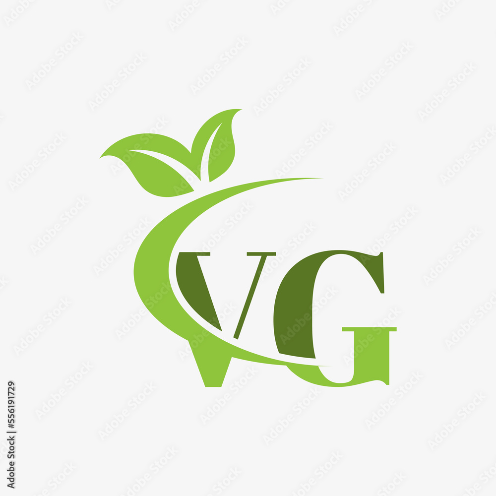 VG Letter Logo with swoosh leaves icon vector. VG creative and nature ...