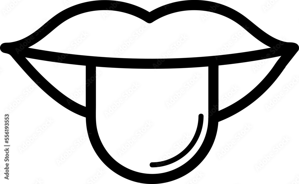 Outline lips with tongue icon isolated on white background. Line mouth ...