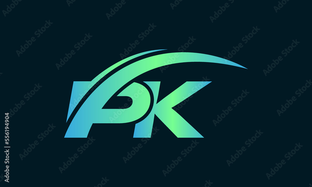initial PK letter company name swoosh design. PK vector logo for ...