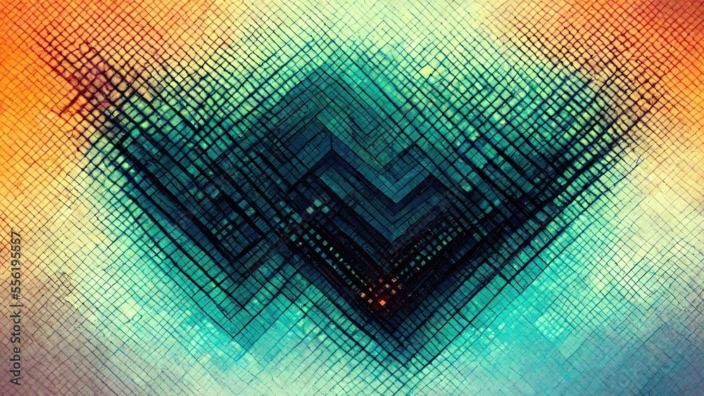 LED-like pattern of small squares nestled together like orange and blue ...