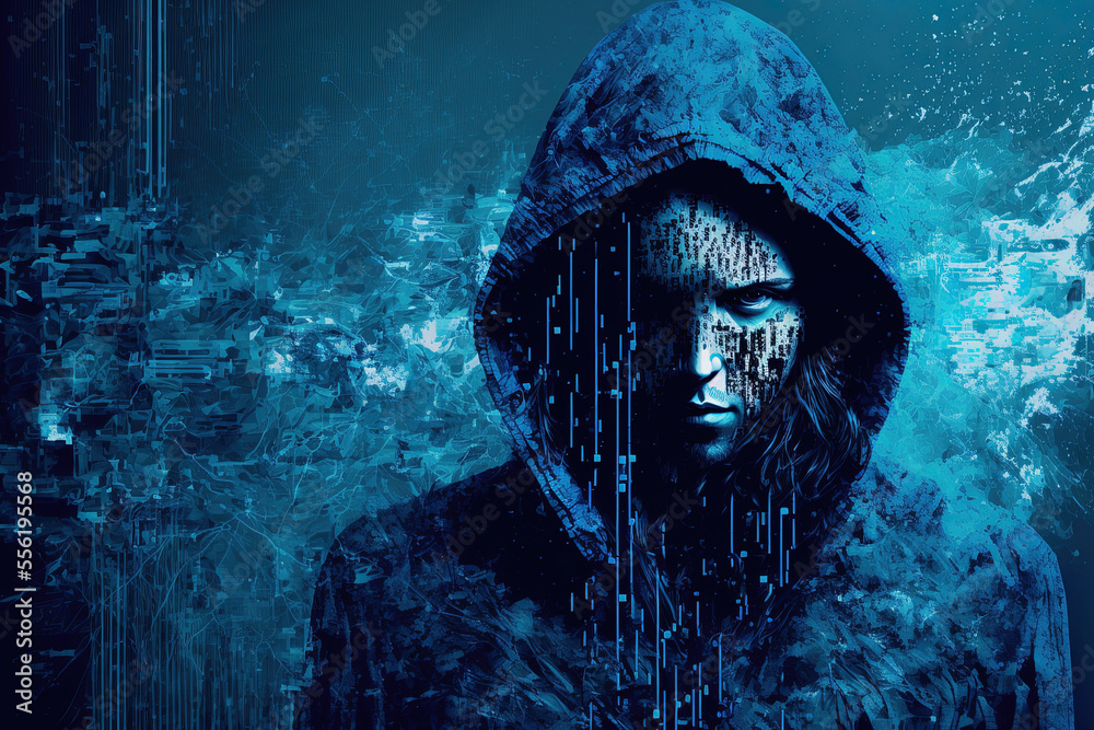 data technology blue background with hacker remixed media. Generative ...