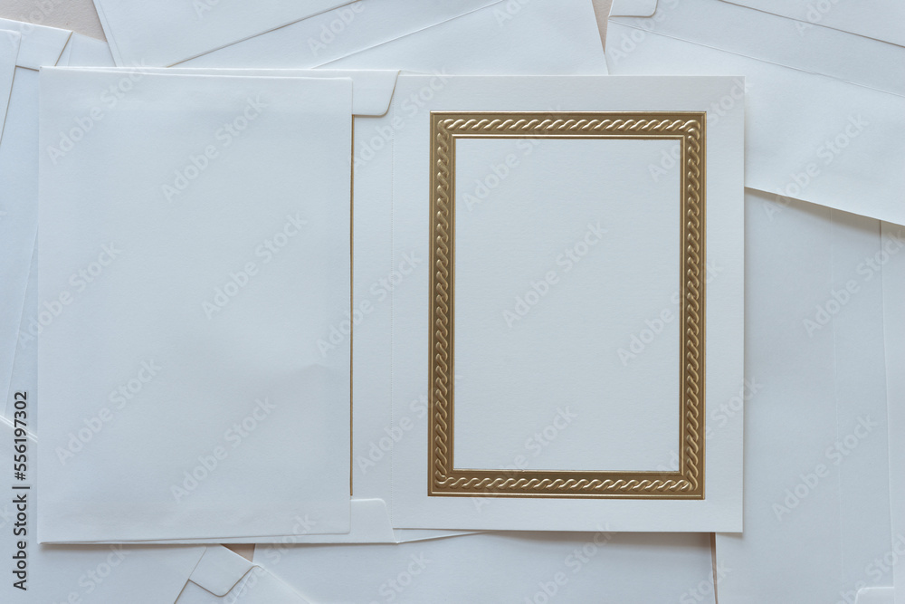 elegant gold foil embossed invitation card and envelopes Stock Photo ...