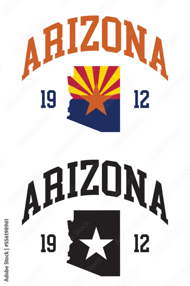 Arizona 1912 with state map with state symbol,flag patriotic theme ...