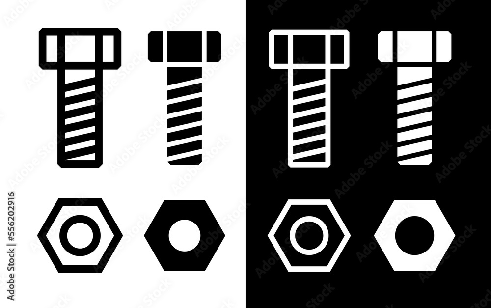 A collection of bolt and nut icons. A symbol of fasteners, construction ...
