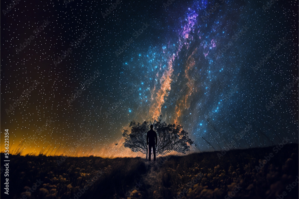 person standing in a field of stars, representing the infinite ...
