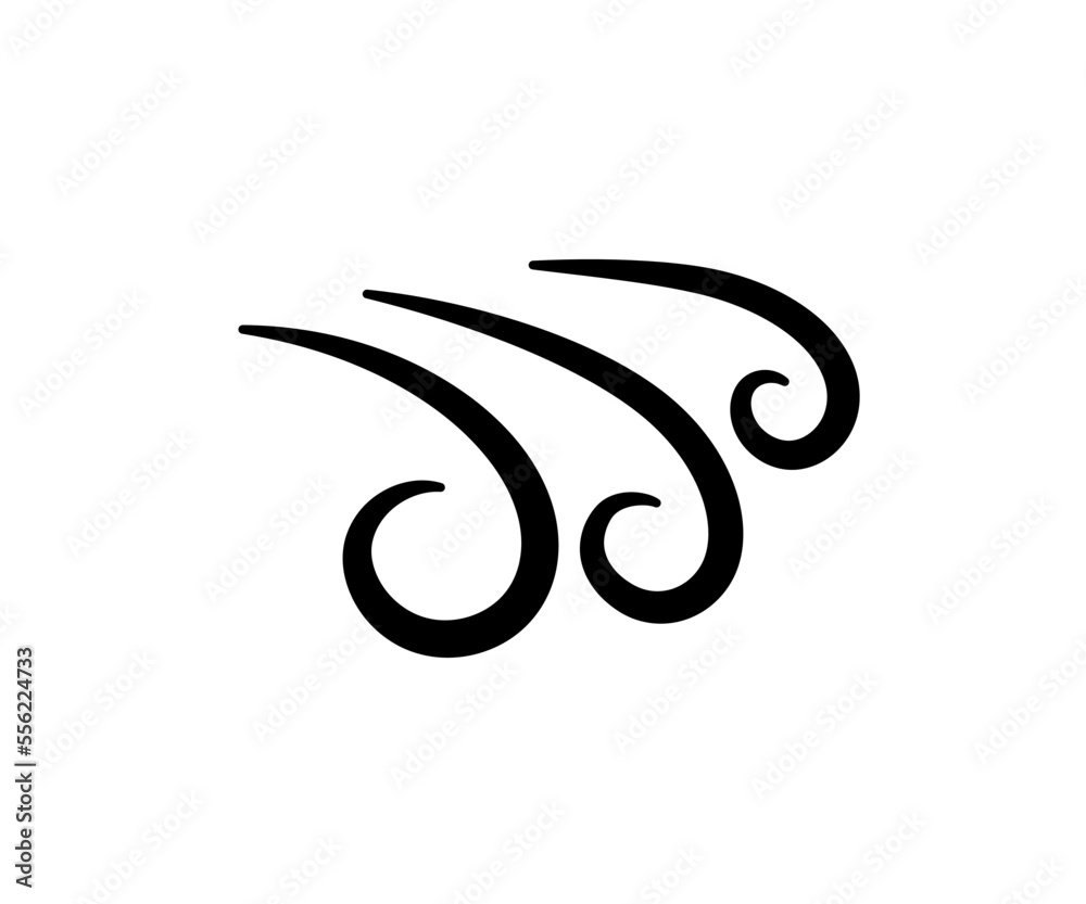 Hand drawn wind air flow icon. Free breath symbol. Fresh air flow sign ...