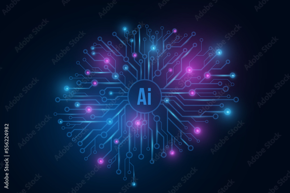 Artificial cyber brain for neural networks design. Glowing gpu circuit board. Vector ...