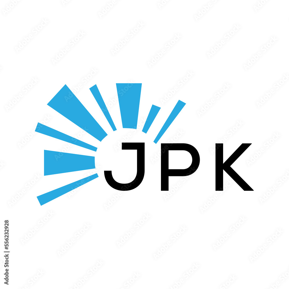 JPK letter logo. JPK blue image on white background and black letter ...