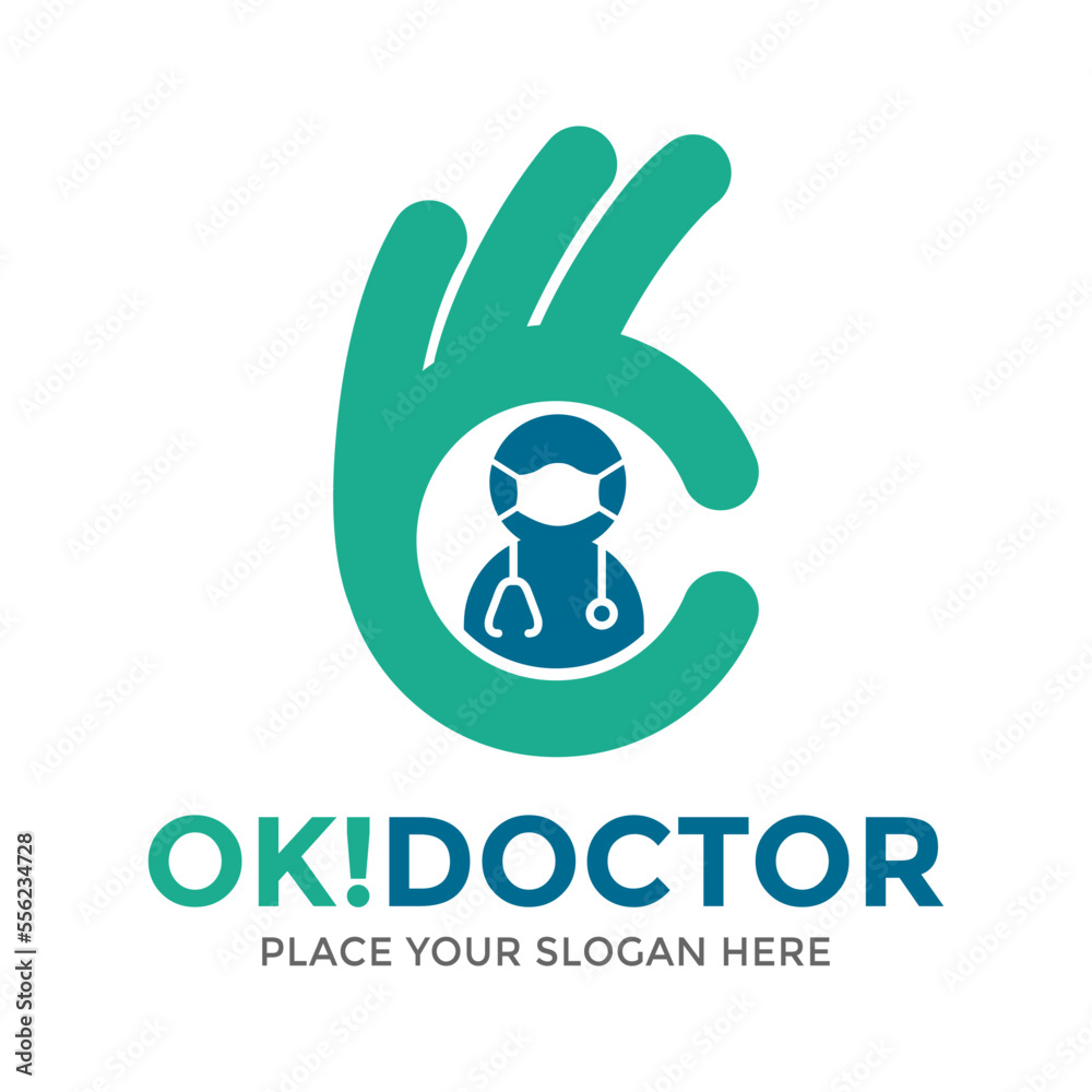 Ok Doctor vector logo template. This design use hand symbol. Suitable ...