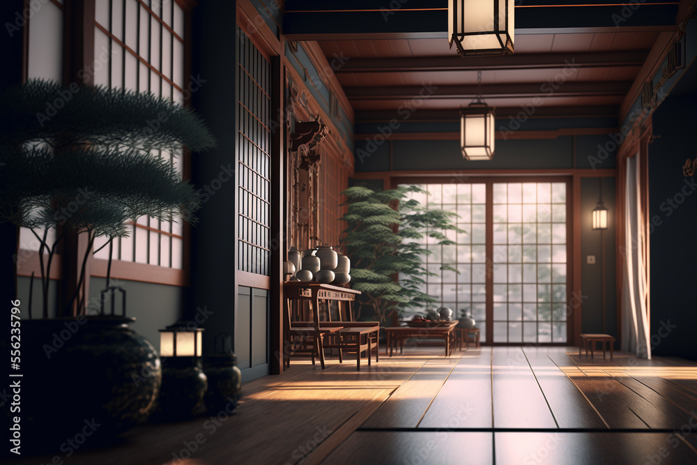 dojo room interior background, front view. Generated AI Stock ...