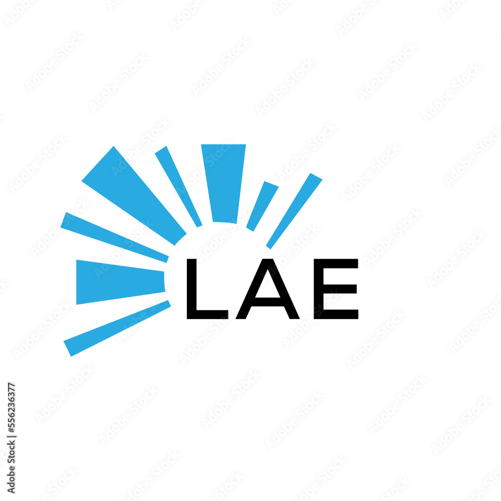 LAE letter logo. LAE blue image on white background and black letter ...