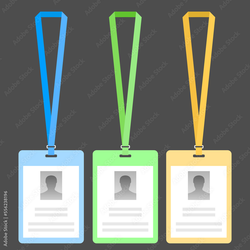 Name tag holder, lanyard badge set with icons. design template of id ...