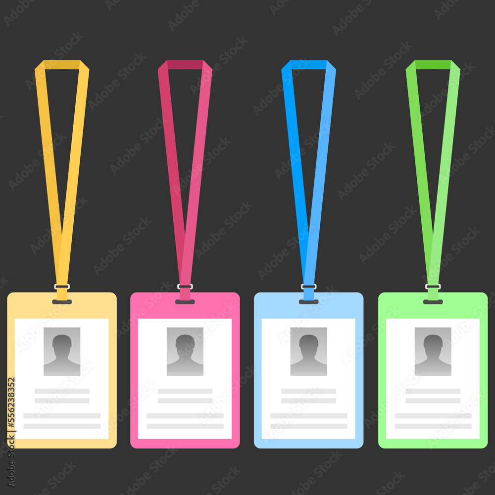 Name tag holder, lanyard badge set with icons. design template of id ...