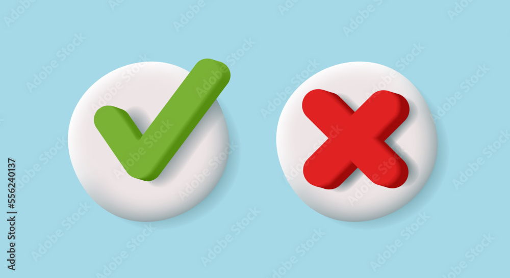 3d volume Right And Wrong 3D Button Vector Illustration, green ...
