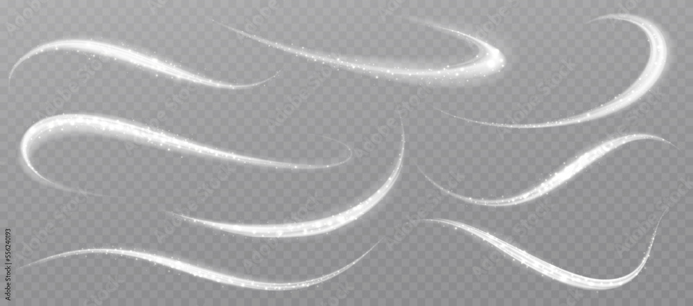 Abstract light wave with glowing glitter. Magic glow flash in form wavy ...