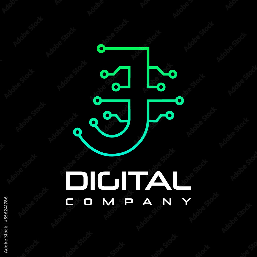 Letter J Circuit technology logo. Vector template for electronic. This ...