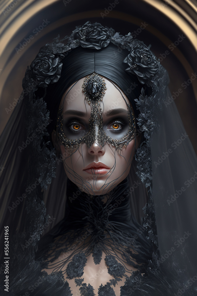 dead bride in black, ghost, santa muerte, zombie, witch, art ...